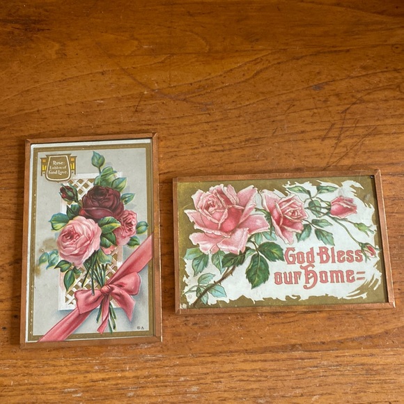 Wall Decor | Antique 2 Embossed Rose Themed Postcards In Copper Trimmed ...